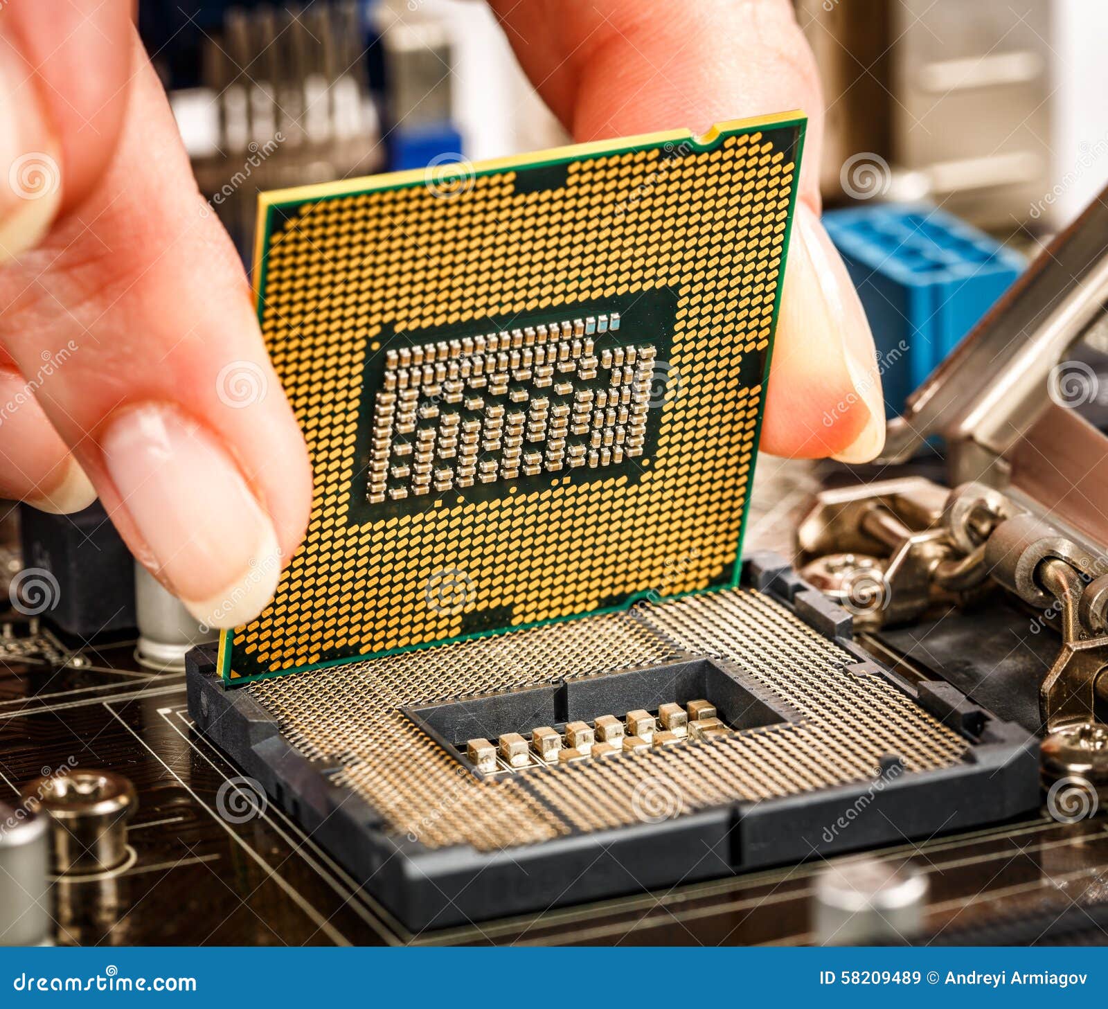 Modern Processor and Motherboard Stock Image - Image of service, human ...