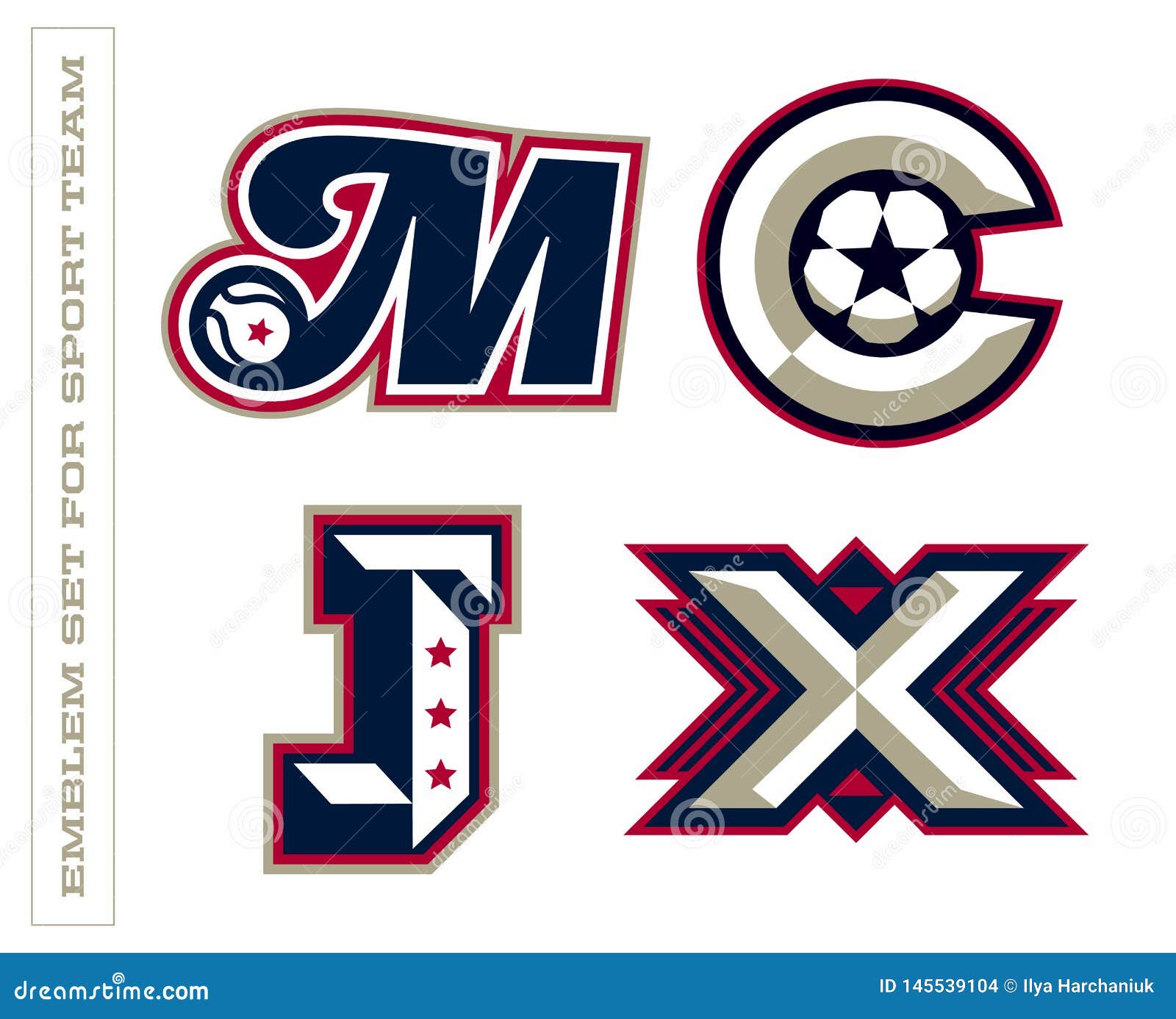 Modern Professional Letter Emblems for Sport Teams. M C J X Letter ...