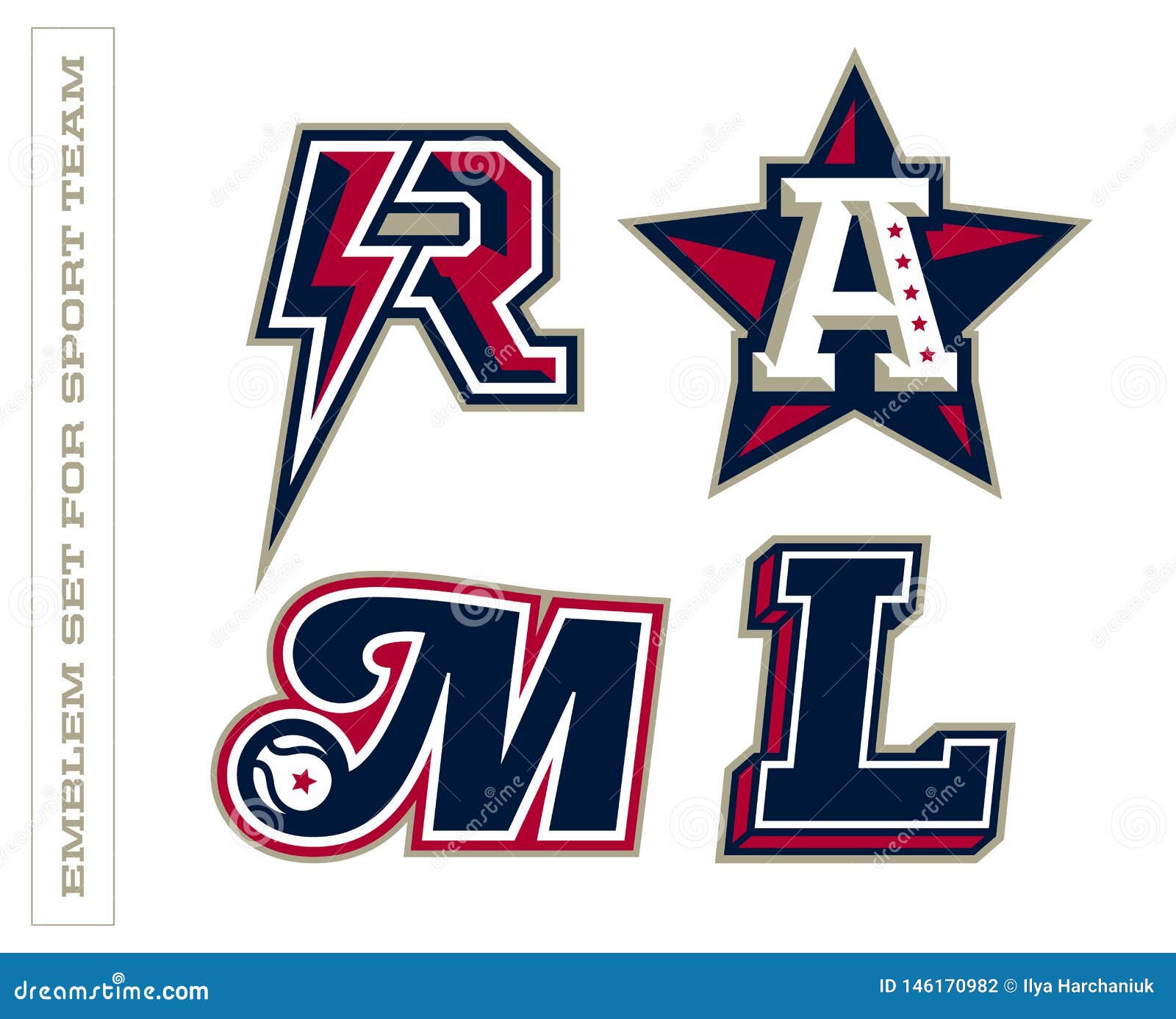 Modern Professional Letter Emblems for Sport Teams. R a M L Letter ...