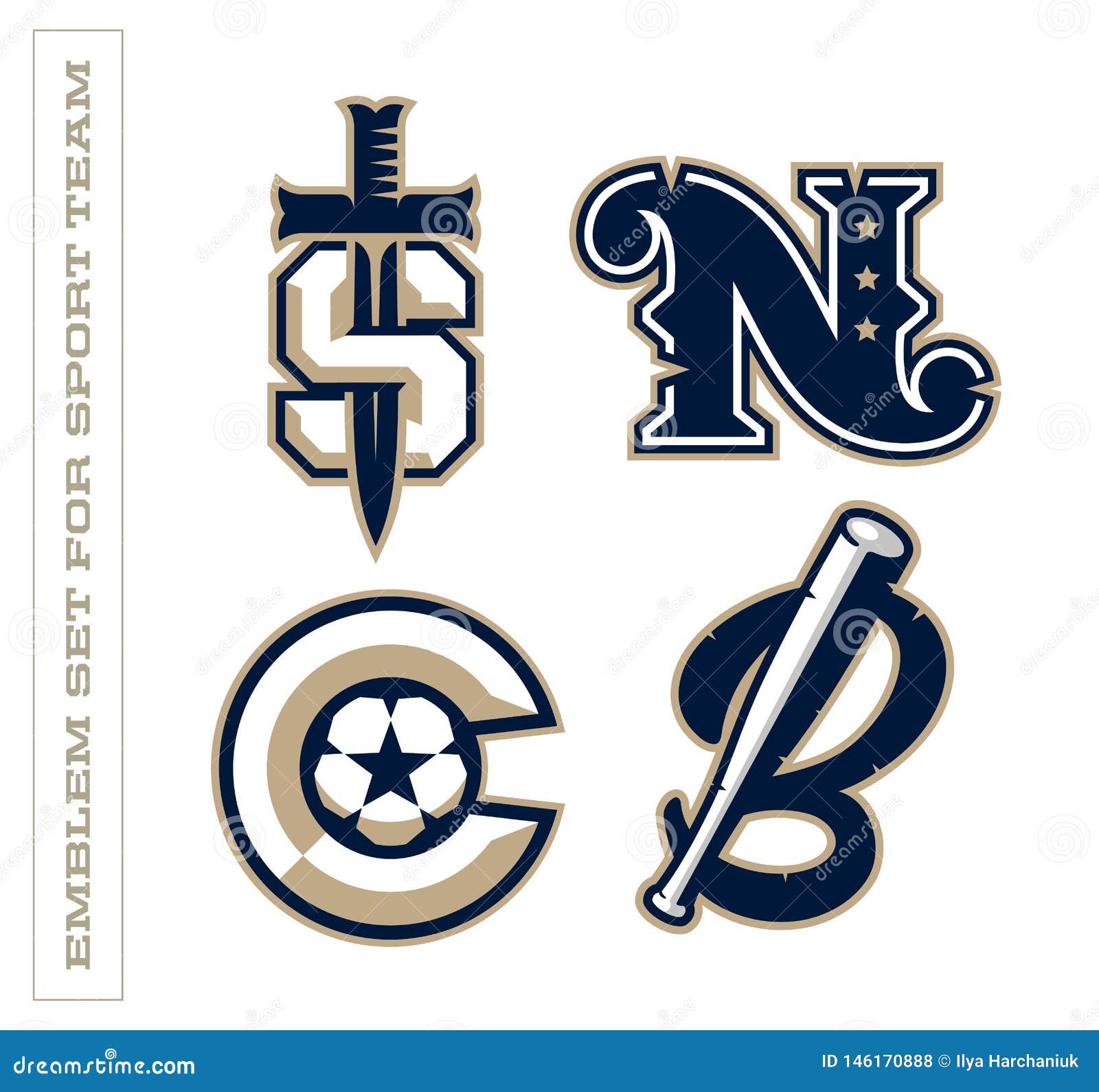 Modern Professional Letter Emblems for Sport Teams. S N C B Letter ...
