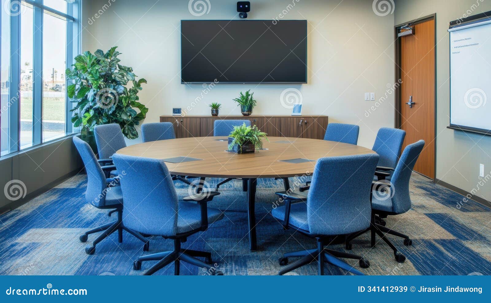Modern Professional Meeting Room Setup with Round Table Stock ...