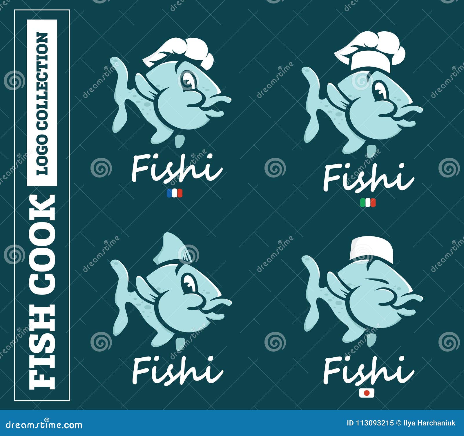 Modern Professional Set Logo Emblem Fish Cook for Different Countries ...