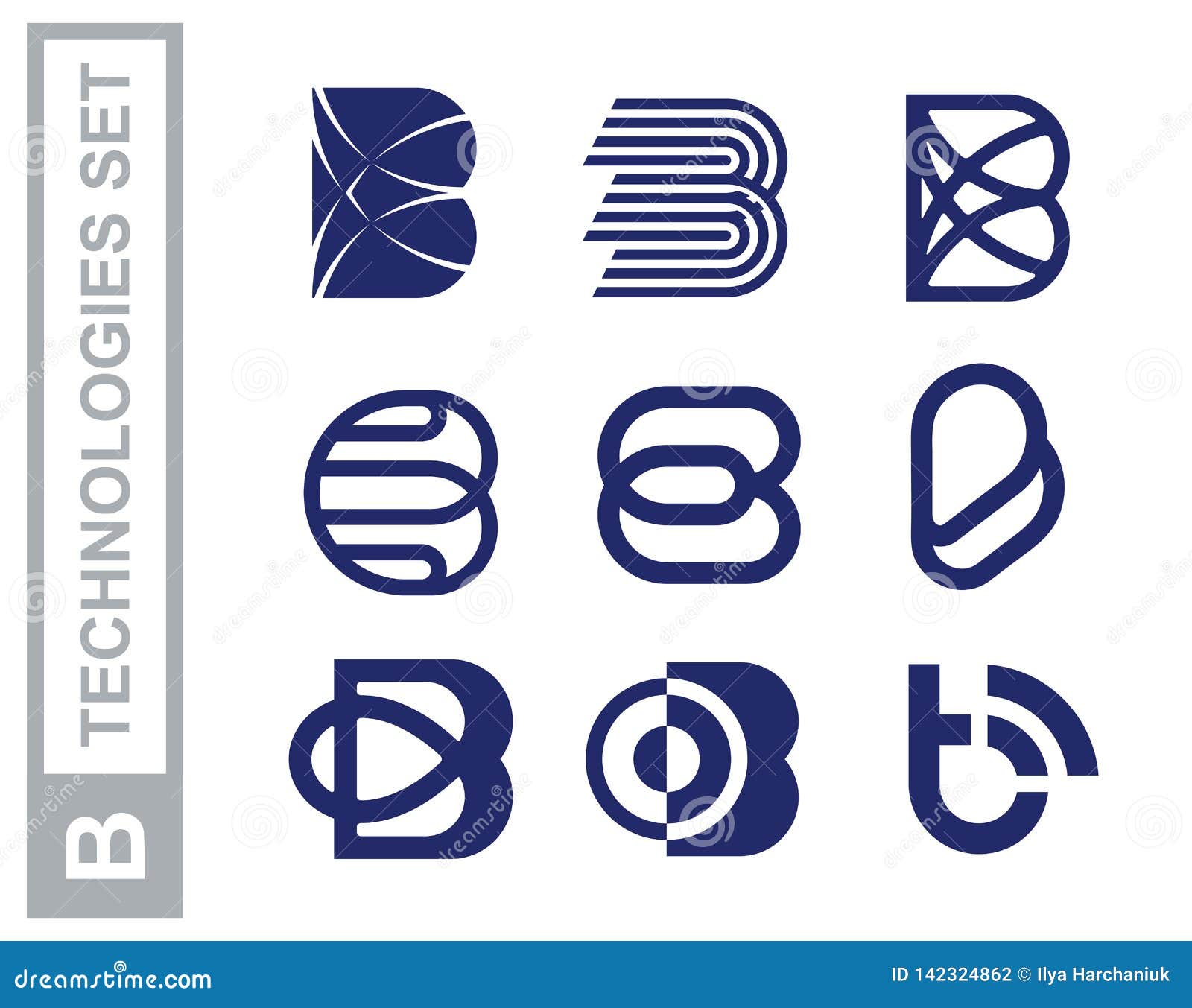 Modern Professional Set Logos B Technology in Blue Theme Stock ...