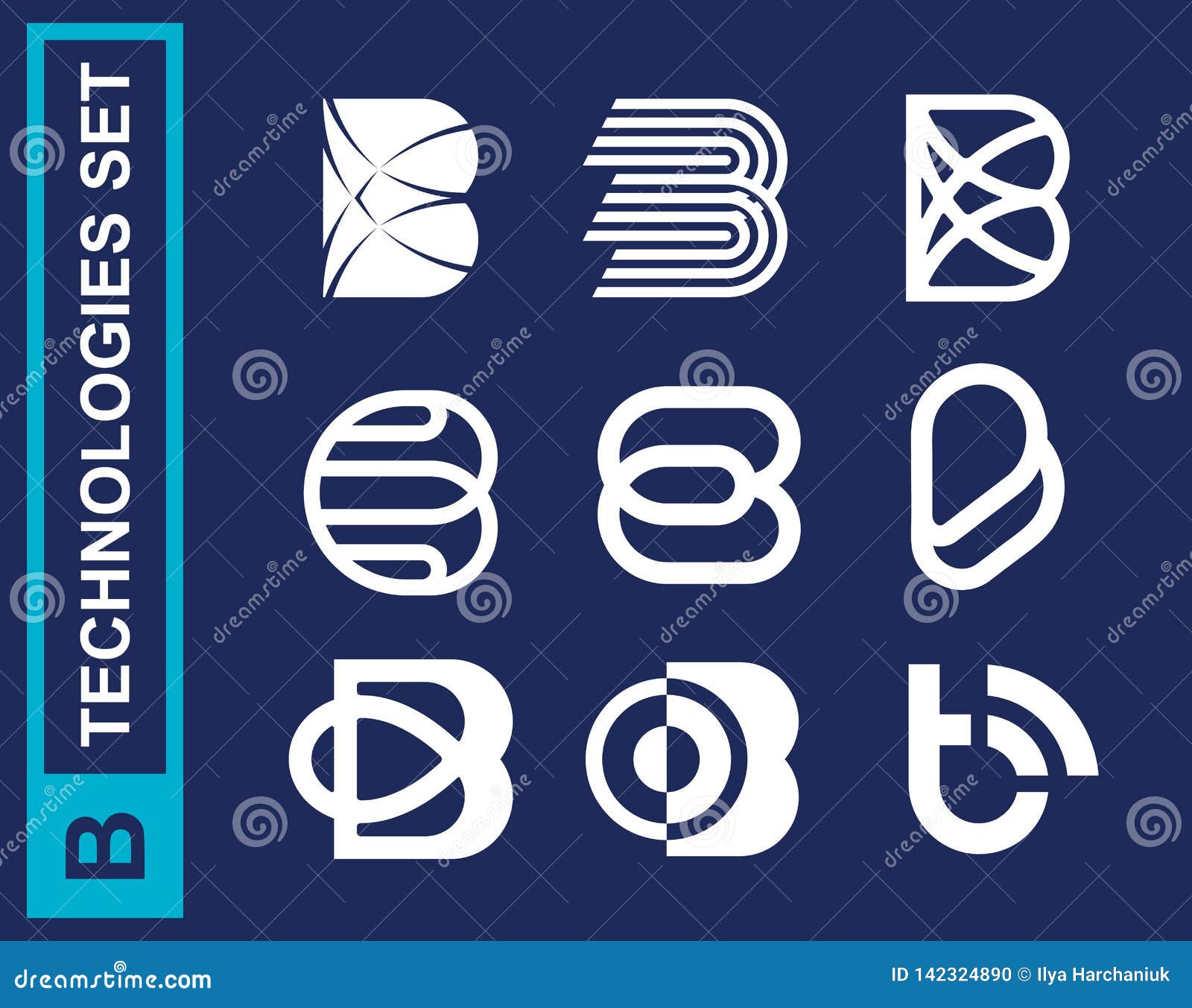 Modern Professional Set Logos B Technology in Blue Theme Stock ...