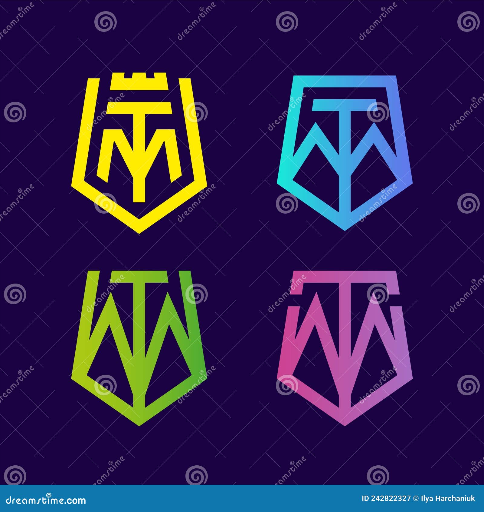 Modern Professional Set TM Monogram Inside the Shield Stock Vector ...