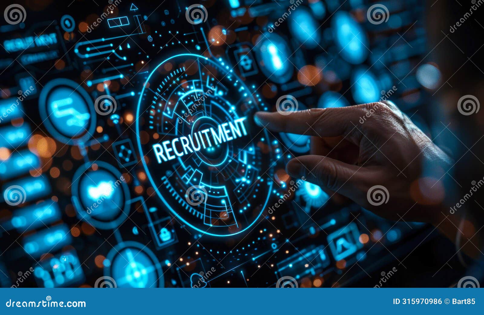 Modern Professional Touching Transparent Screen Displaying RECRUITMENT ...