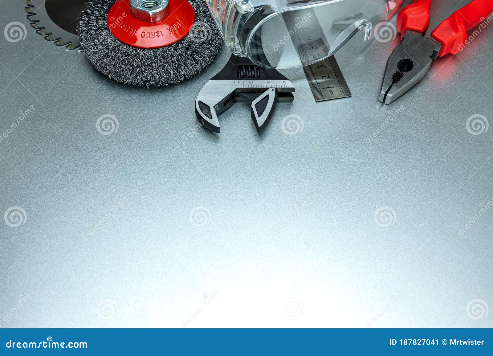 Modern Professional Working Tools on Metal Workbench Stock Image ...