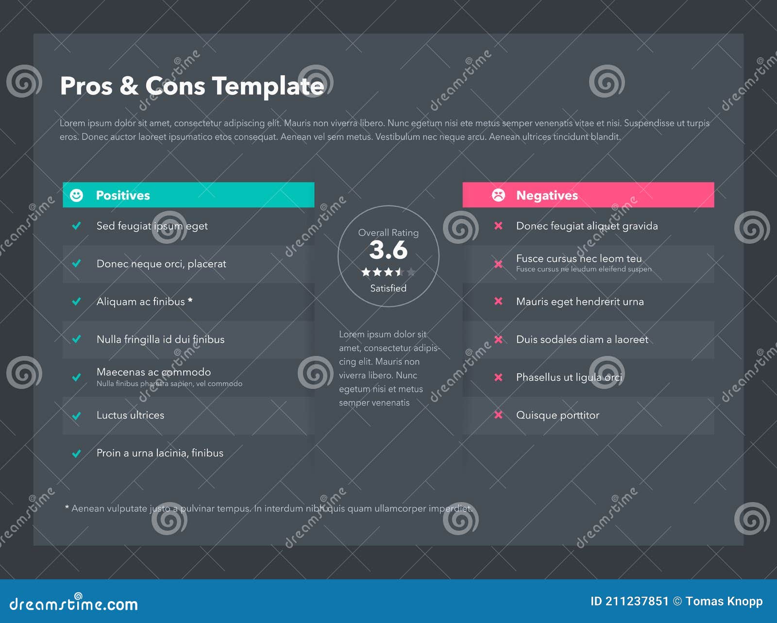 Modern Pros and Cons Template with Place for Your Content - Dark ...