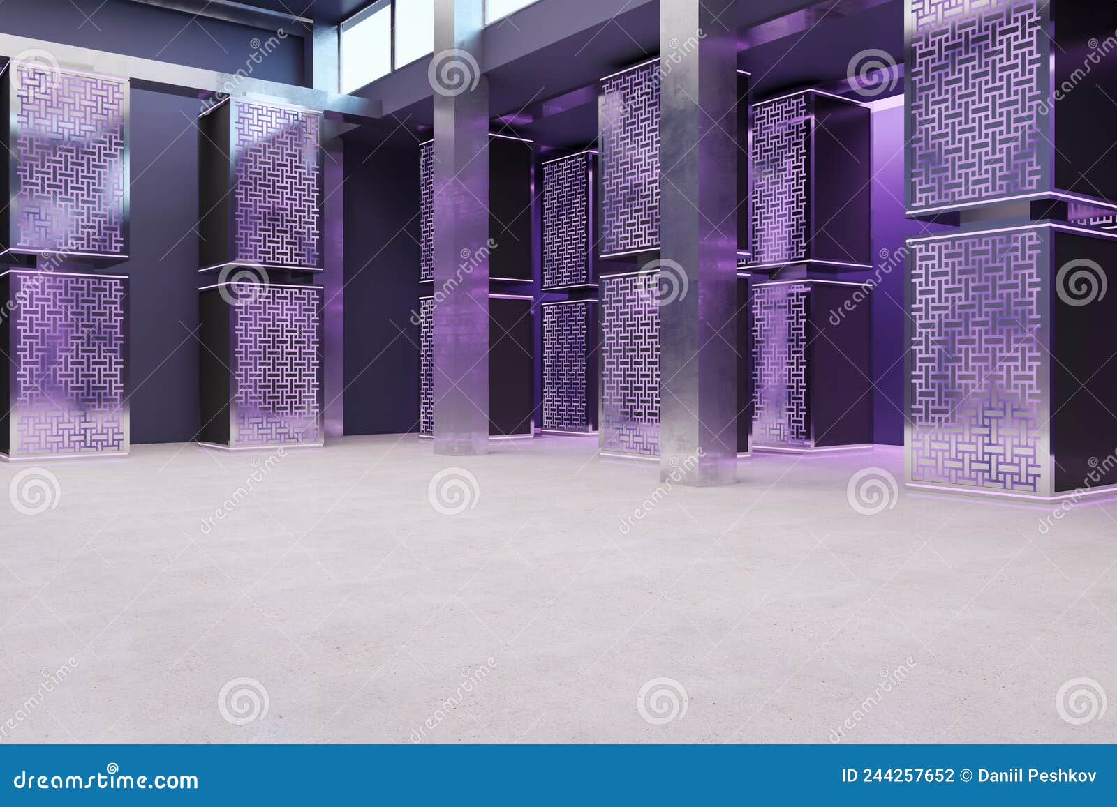 Modern Purple Server Room Interior. Database and Technology Concept ...