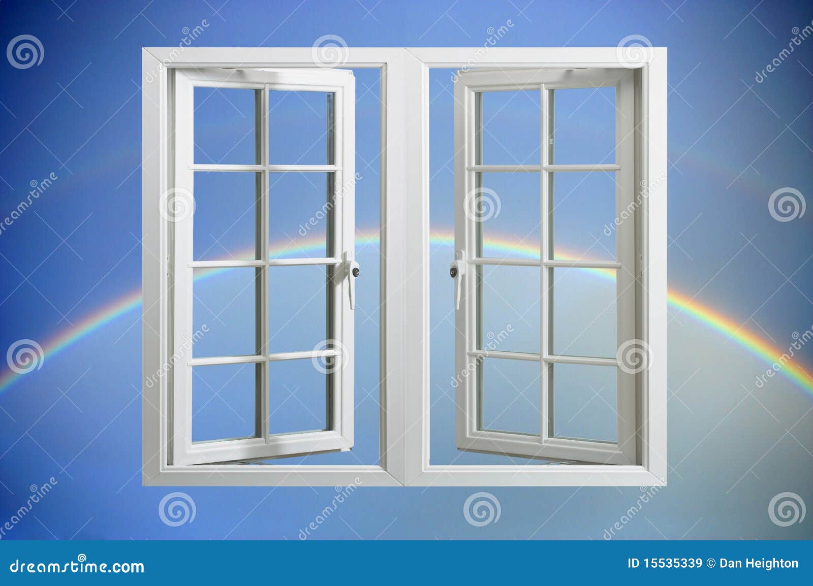 Modern Pvc Window Floating in Sky with Rainbow Stock Image - Image of ...