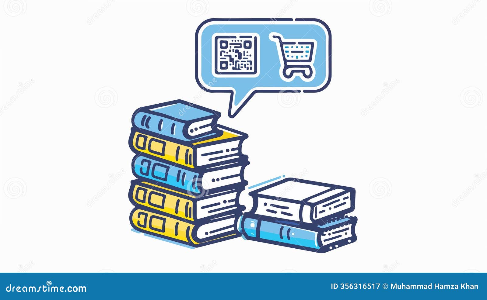 Modern QR Code Displayed Next To Pile of Academic Books with Blue ...