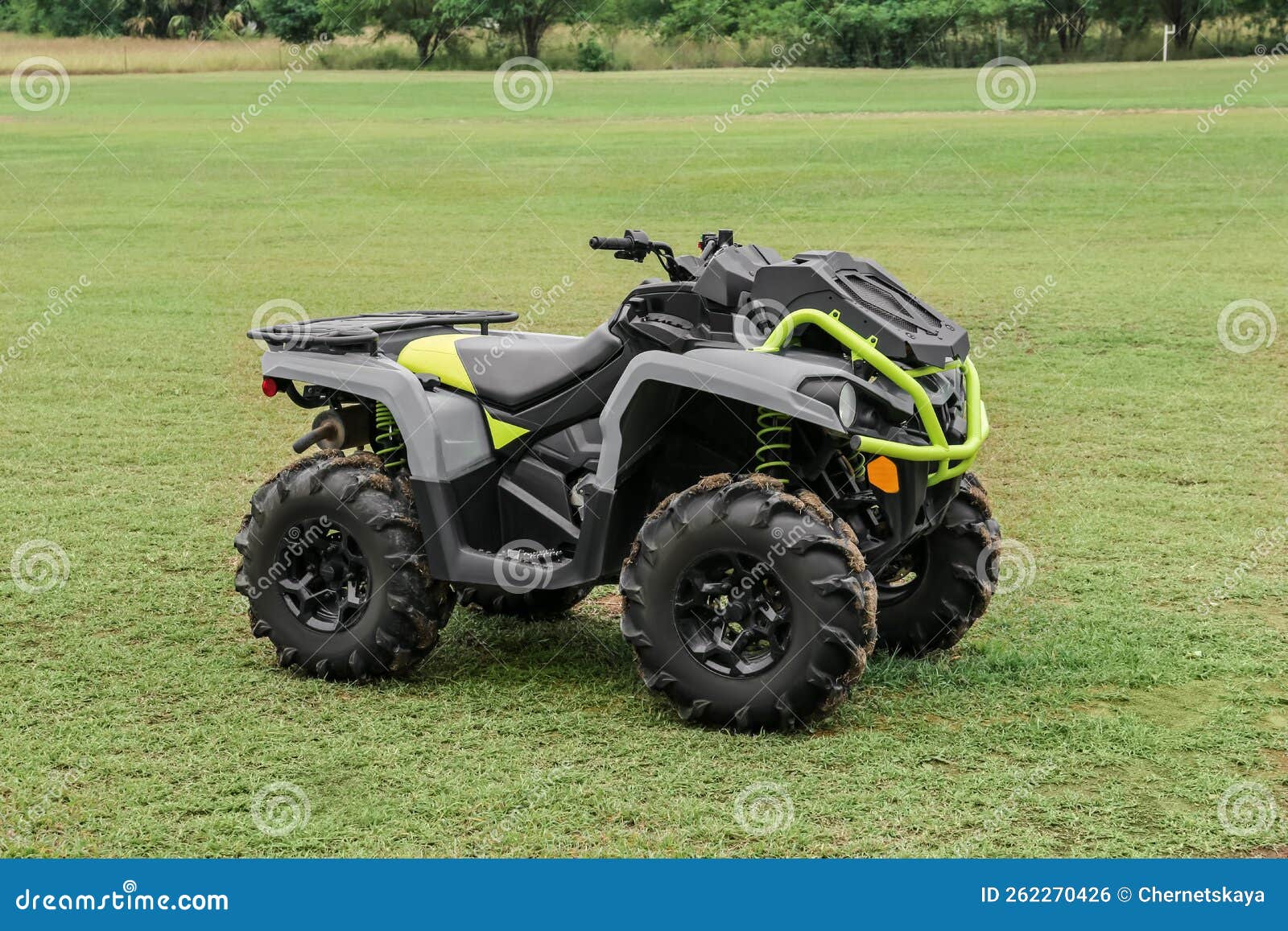 Modern Quad Bike on Green Grass Outdoors Stock Photo - Image of ...