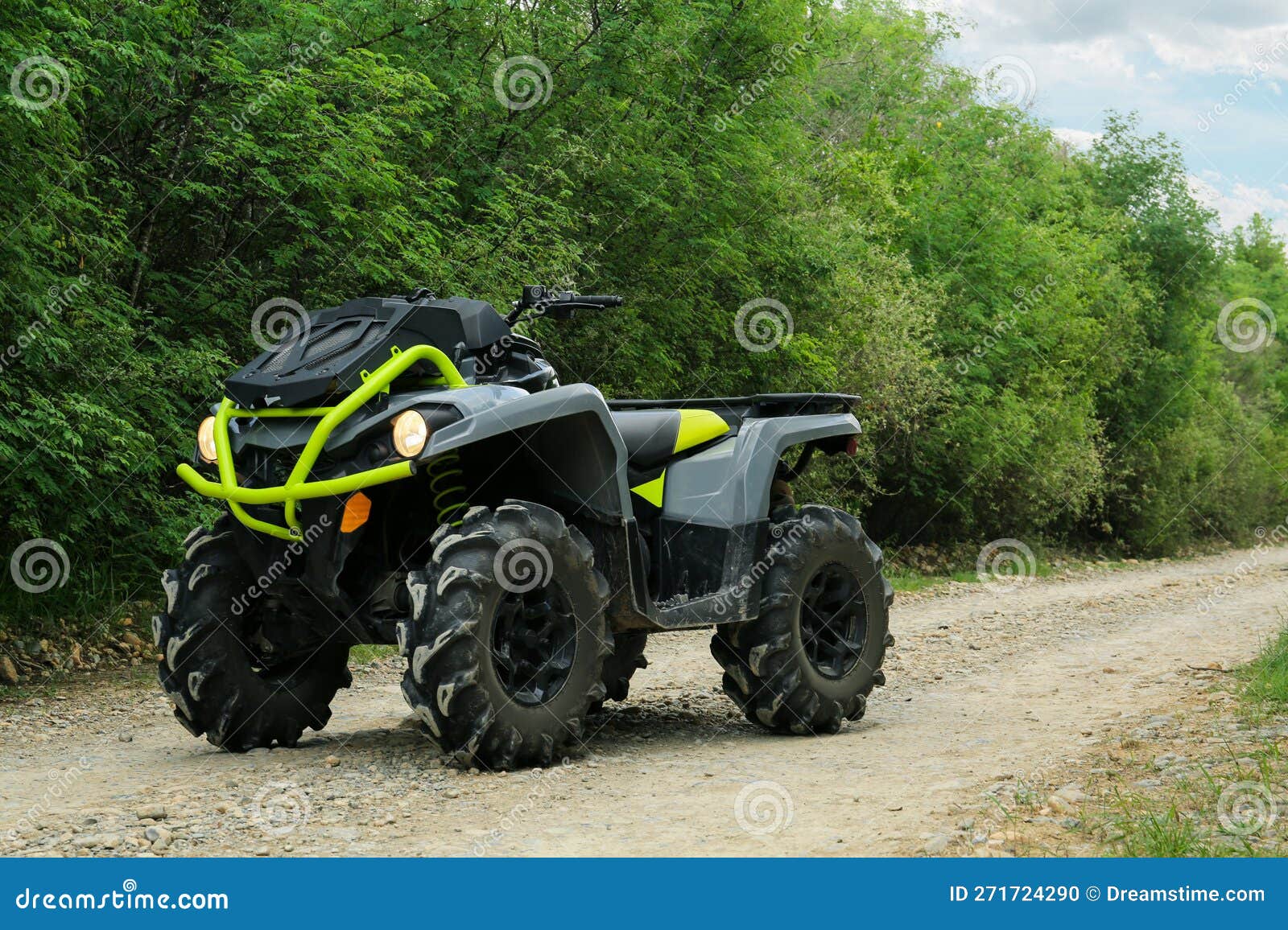 Modern Quad Bike on Pathway Near Trees Outdoors Stock Photo - Image of ...