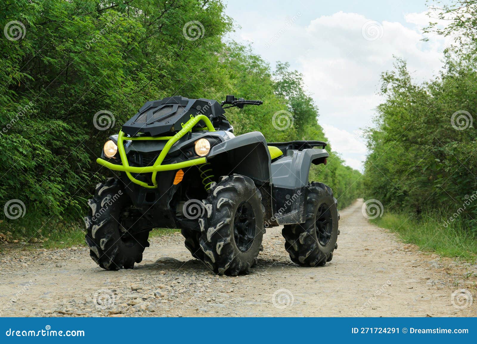 Modern Quad Bike on Pathway Near Trees Outdoors Stock Image - Image of ...