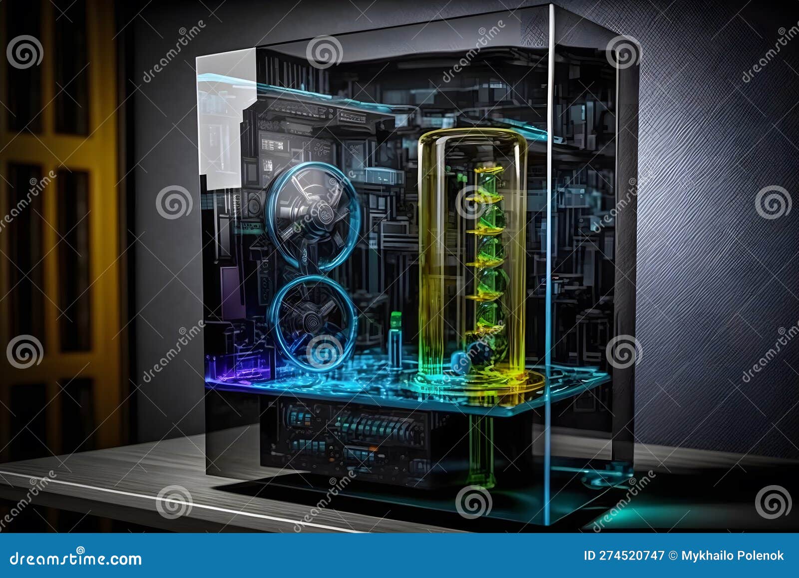 Modern Quantum Computer in a Glass Case. Neural Network AI Generated ...