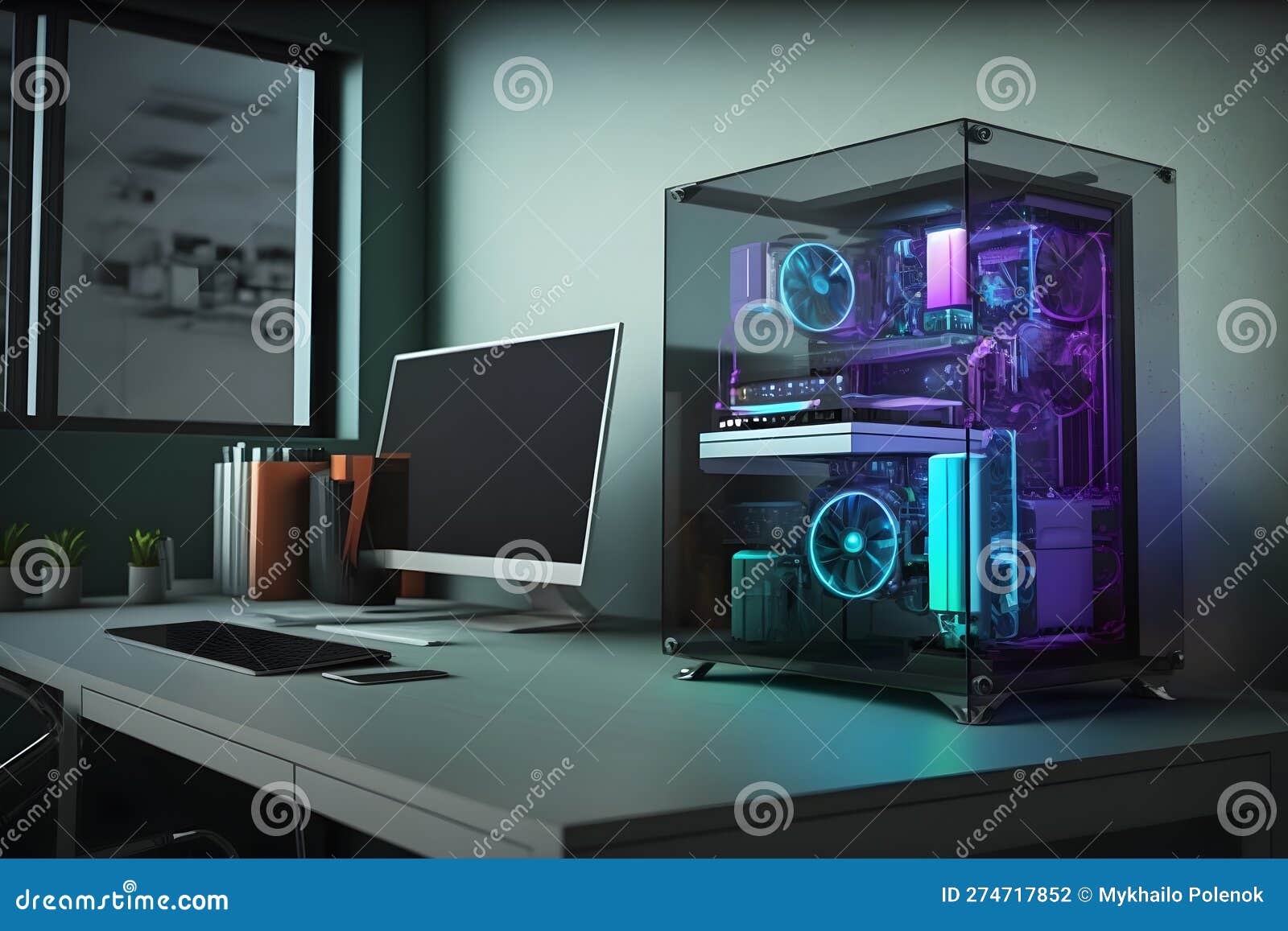 Modern Quantum Computer in a Glass Case. Neural Network AI Generated ...