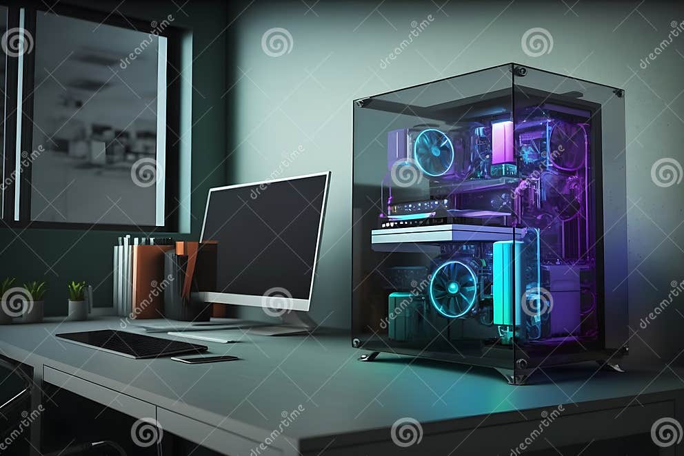 Modern Quantum Computer in a Glass Case. Neural Network AI Generated ...