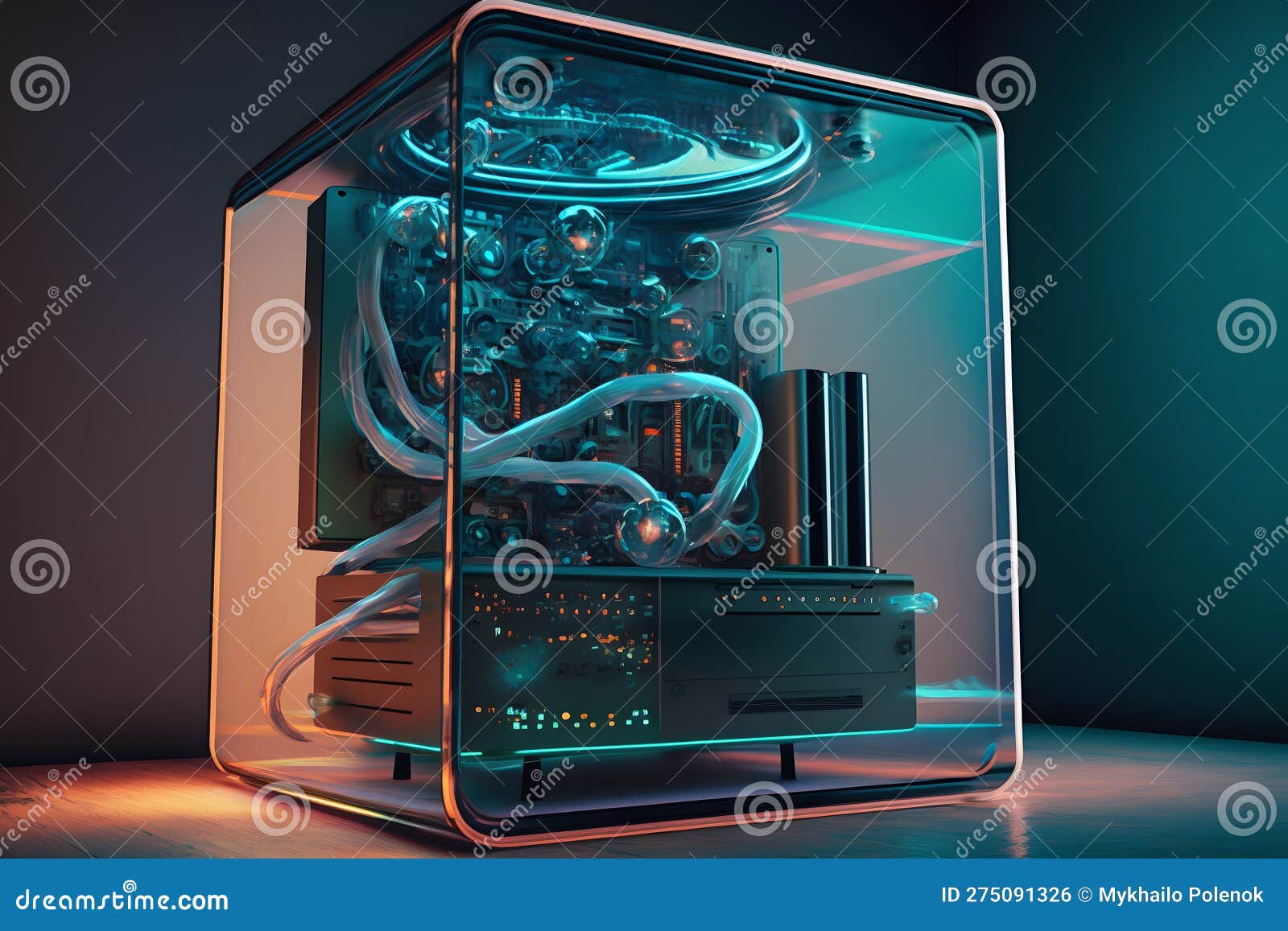 Modern Quantum Computer in a Glass Case. Neural Network AI Generated ...