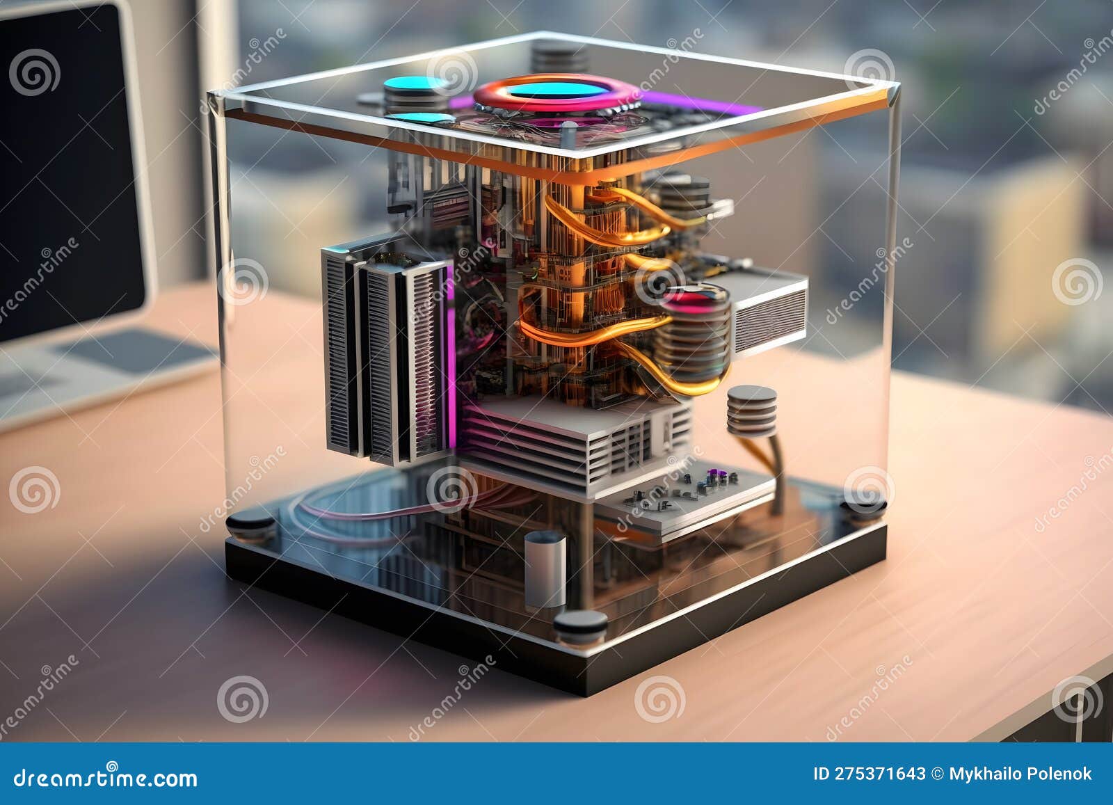 Modern Quantum Computer in a Glass Case. Neural Network AI Generated ...