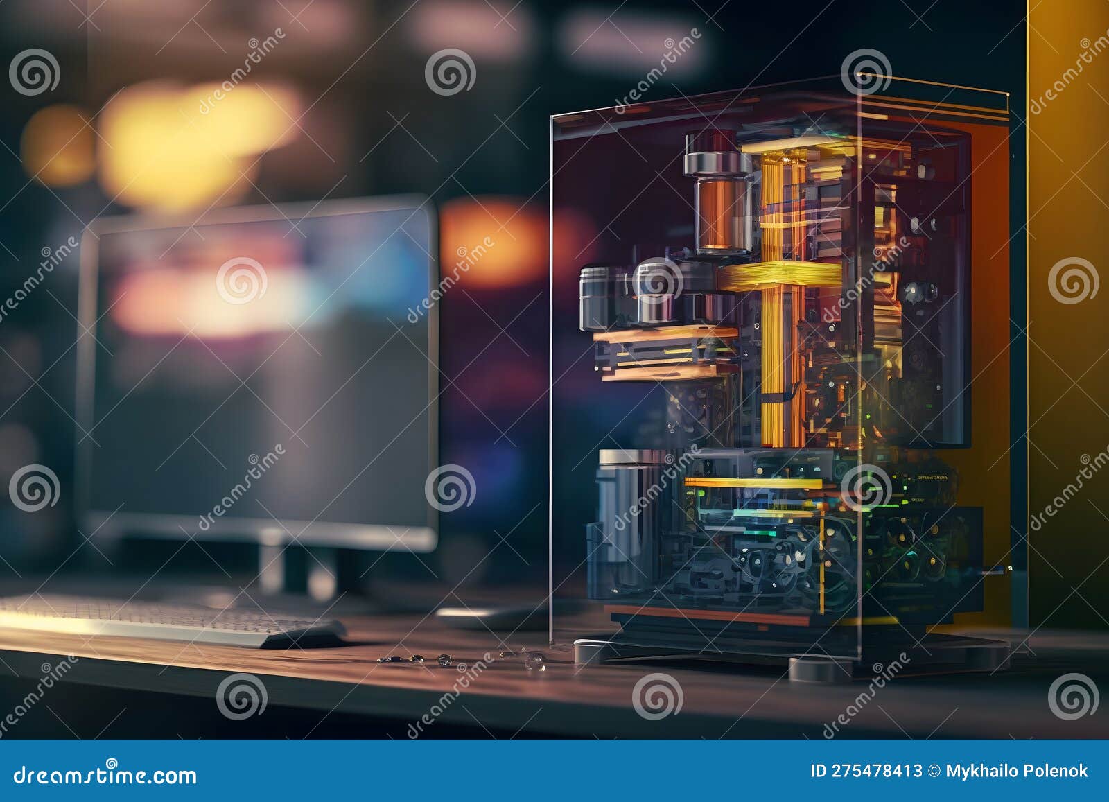 Modern Quantum Computer in a Glass Case. Neural Network AI Generated ...