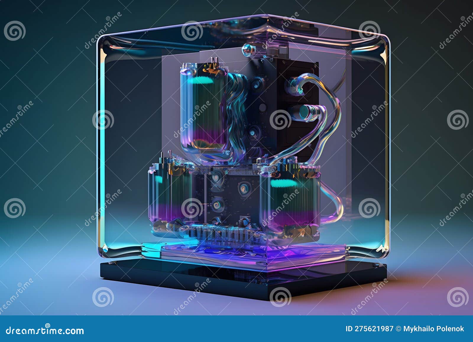 Modern Quantum Computer in a Glass Case. Neural Network AI Generated ...