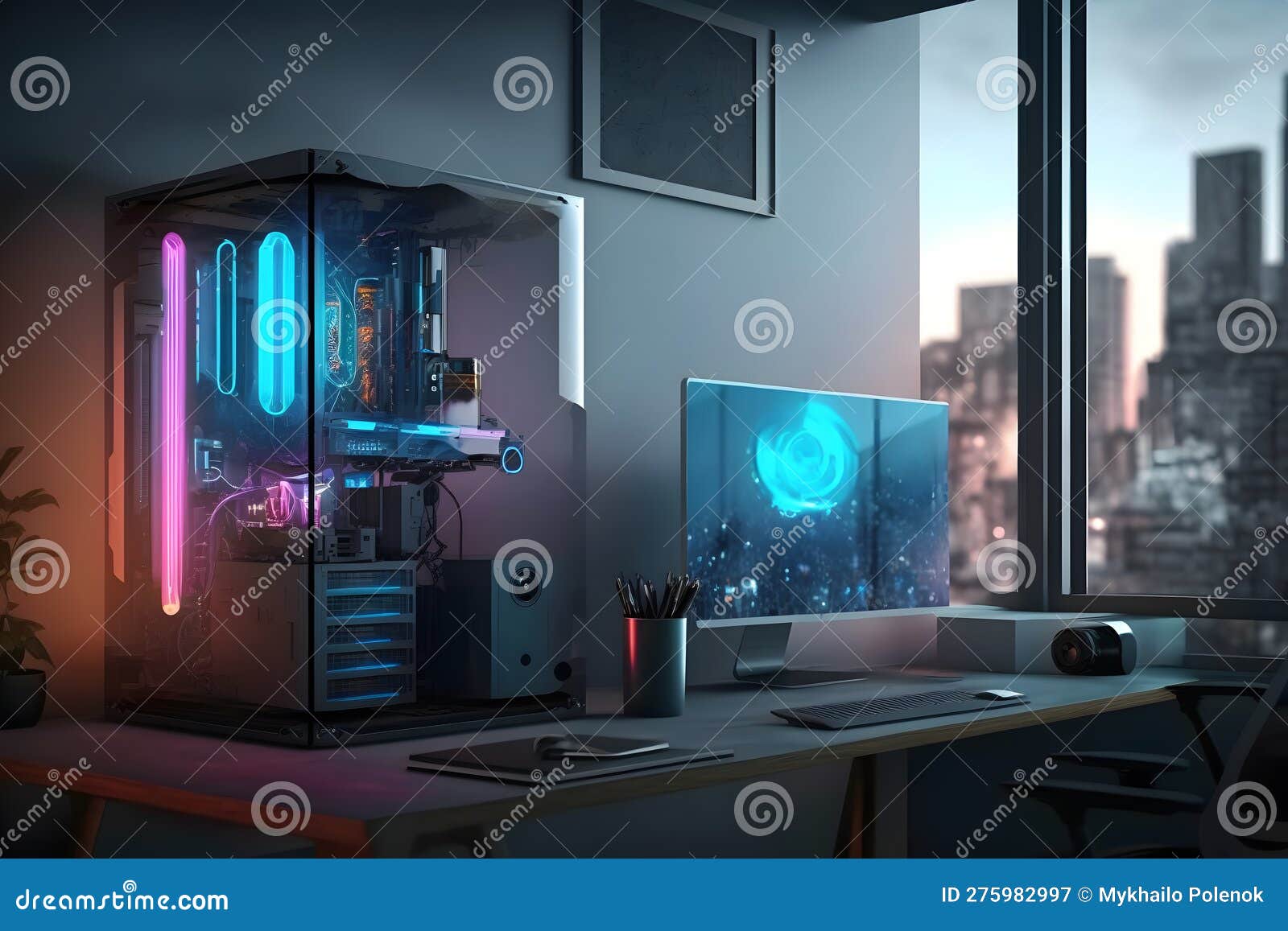 Modern Quantum Computer in a Glass Case. Neural Network AI Generated ...