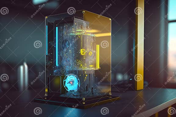 Modern Quantum Computer in a Glass Case. Neural Network AI Generated ...