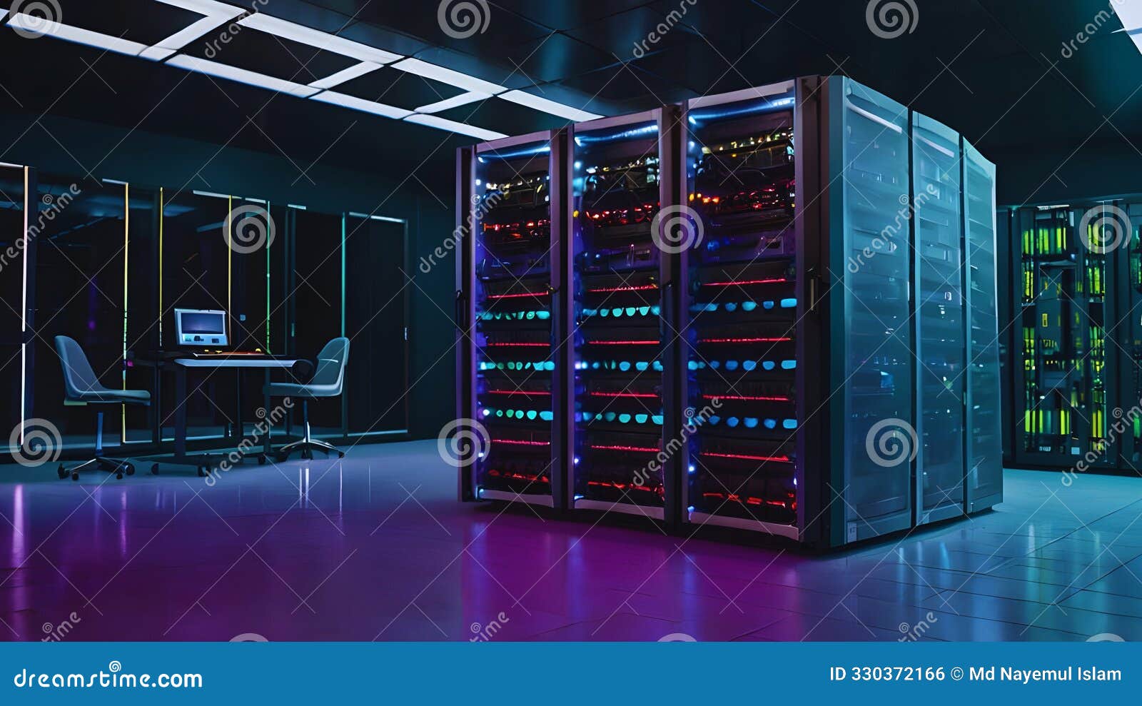 Rackmount LED Console in Server Room Data Center. Stock Illustration ...