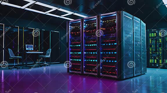 Rackmount LED Console in Server Room Data Center. Stock Illustration ...