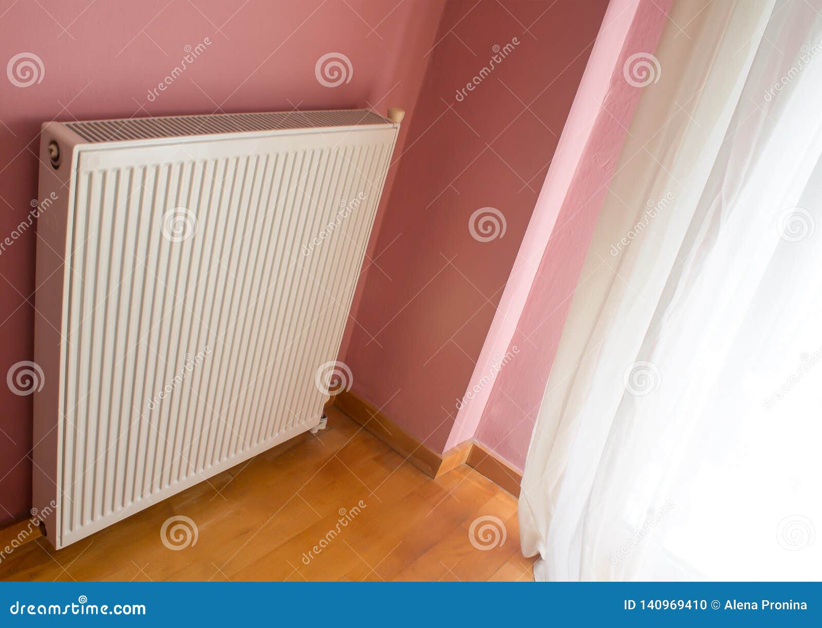 Modern Radiator on Color Wall Indoors. Central Heating System Stock ...