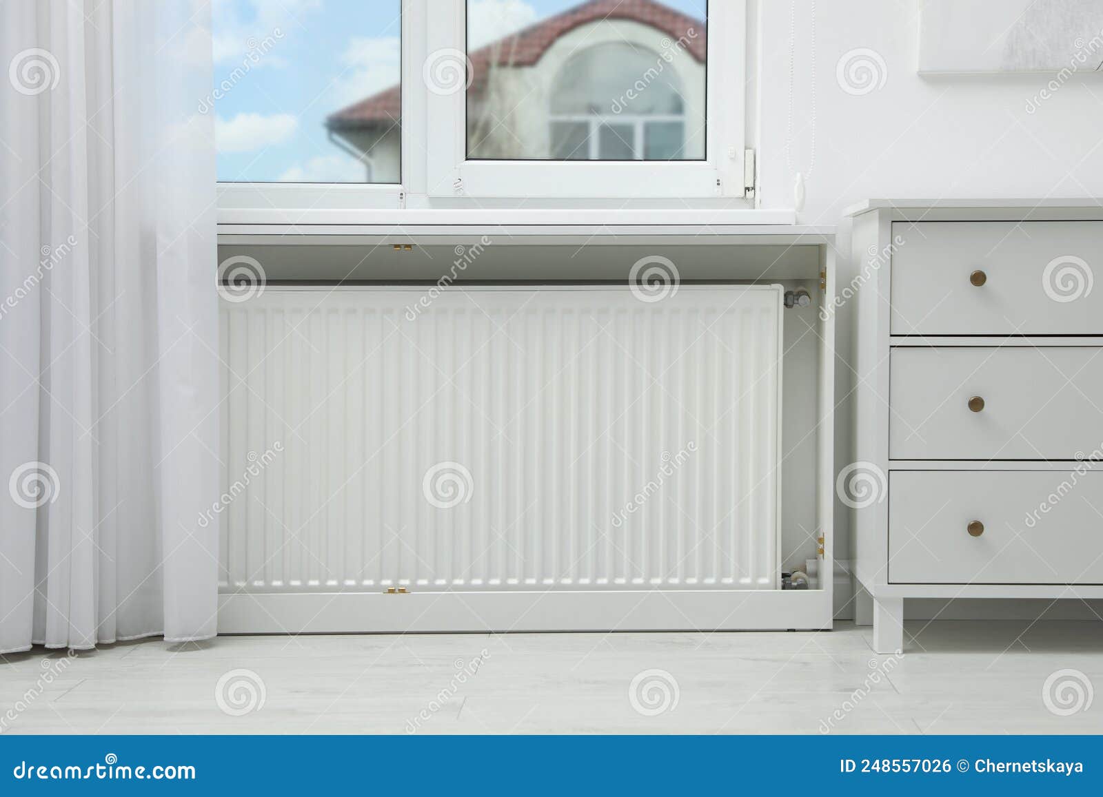 Modern Radiator at Home. Central Heating System Stock Photo - Image of ...