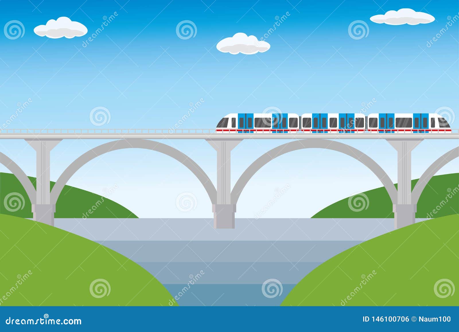 Modern Railroad Bridge and Train Stock Vector - Illustration of engine ...
