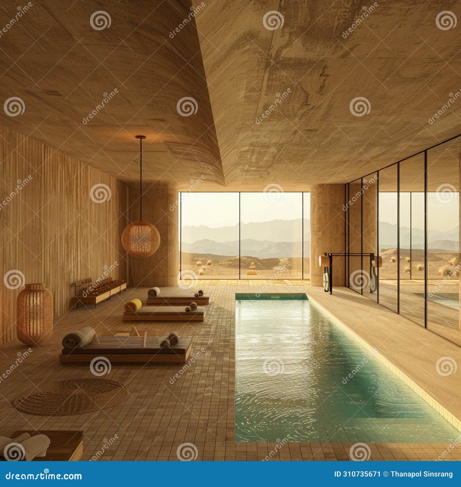 Modern Rammed Earth Spa Interior Stock Illustration - Illustration of ...