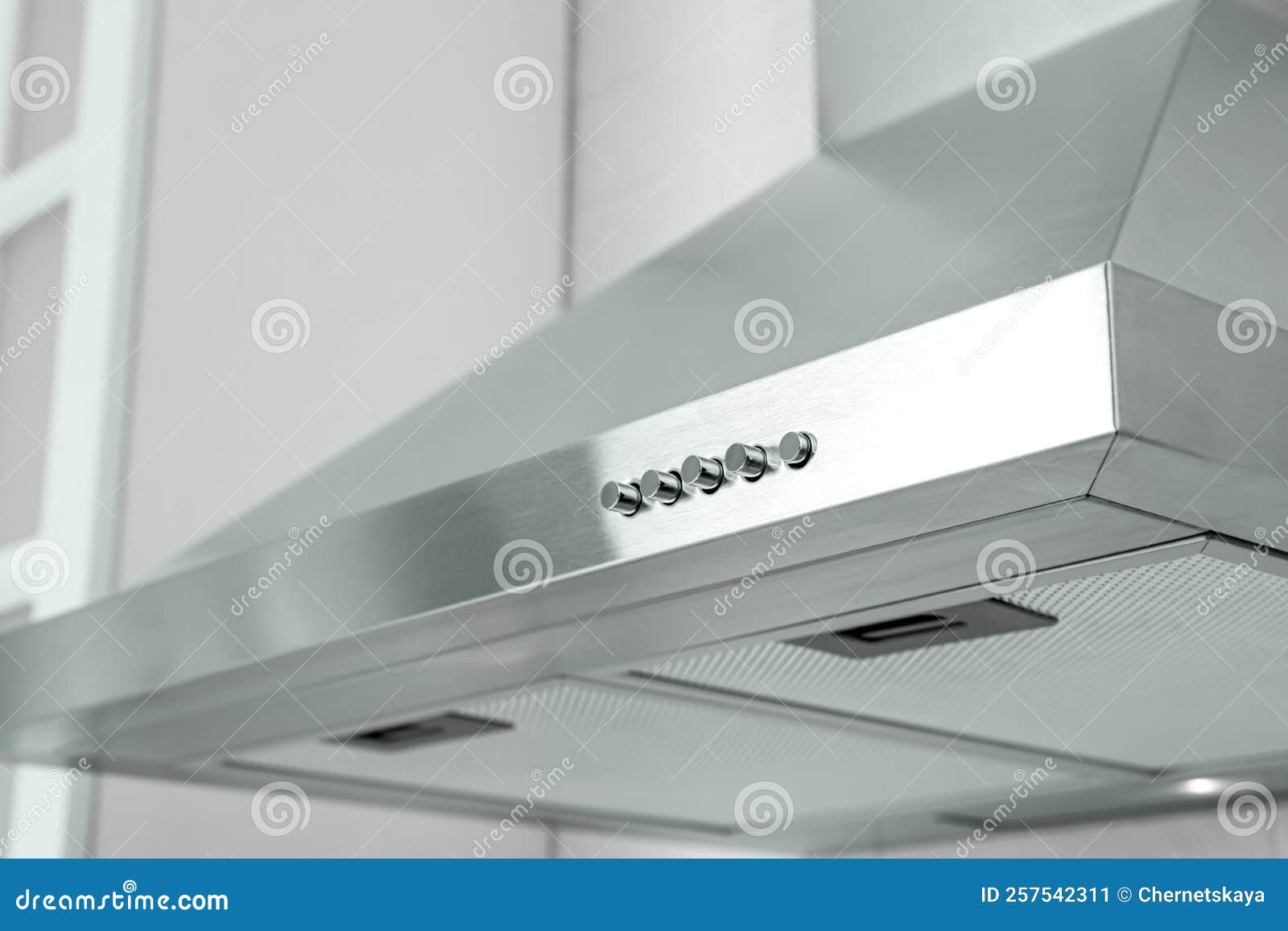 Modern Range Hood in Kitchen, Closeup View Stock Image - Image of hood ...