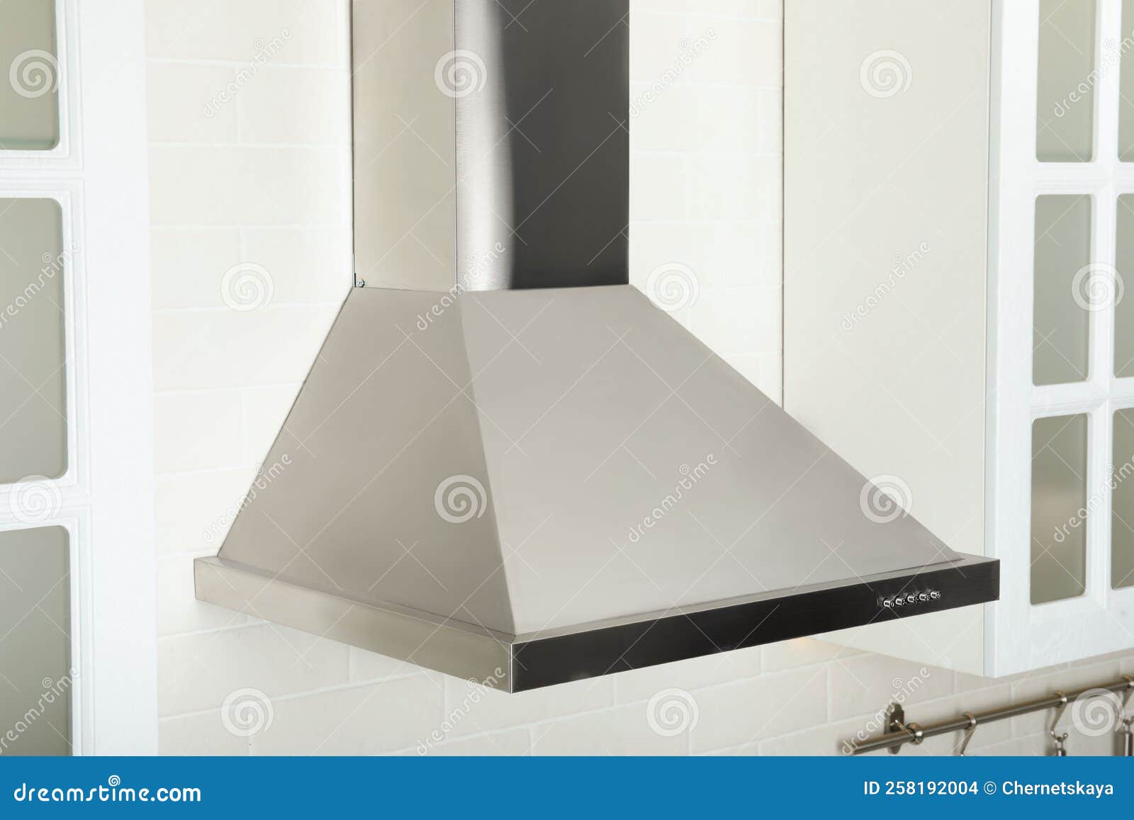 Modern Range Hood on White Brick Wall in Kitchen Editorial Stock Image ...