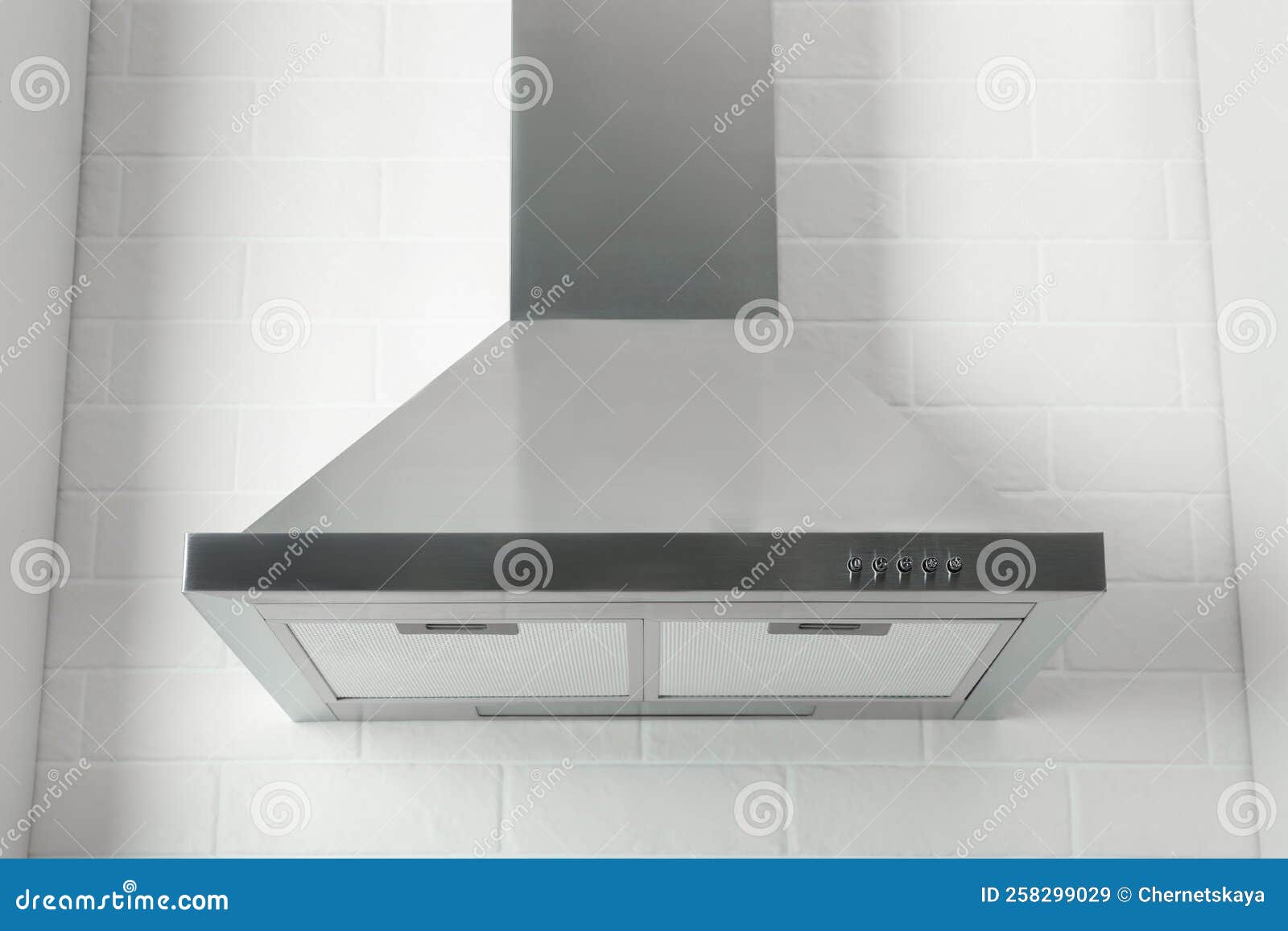 Modern Range Hood on White Brick Wall in Kitchen Stock Image - Image of ...