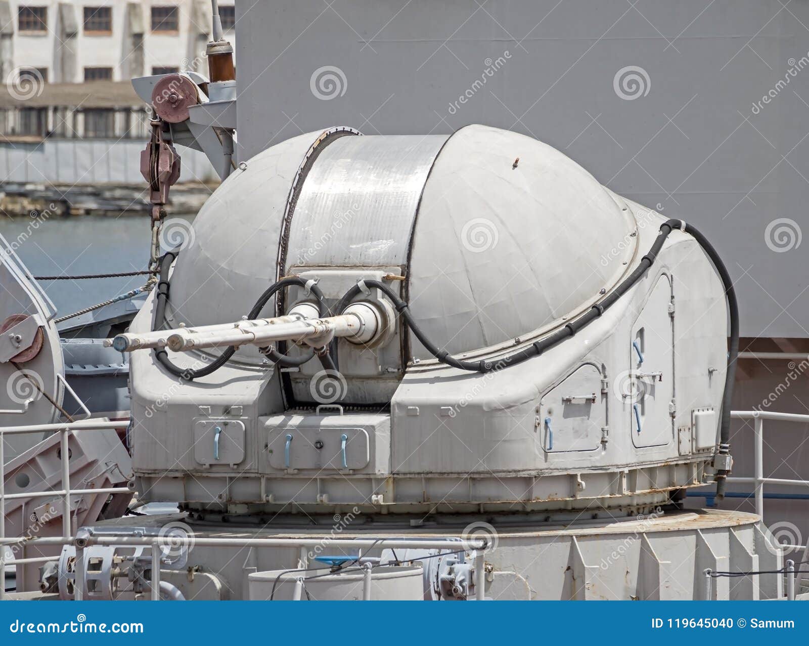 Modern rapid-fire cannon stock photo. Image of flack - 119645040
