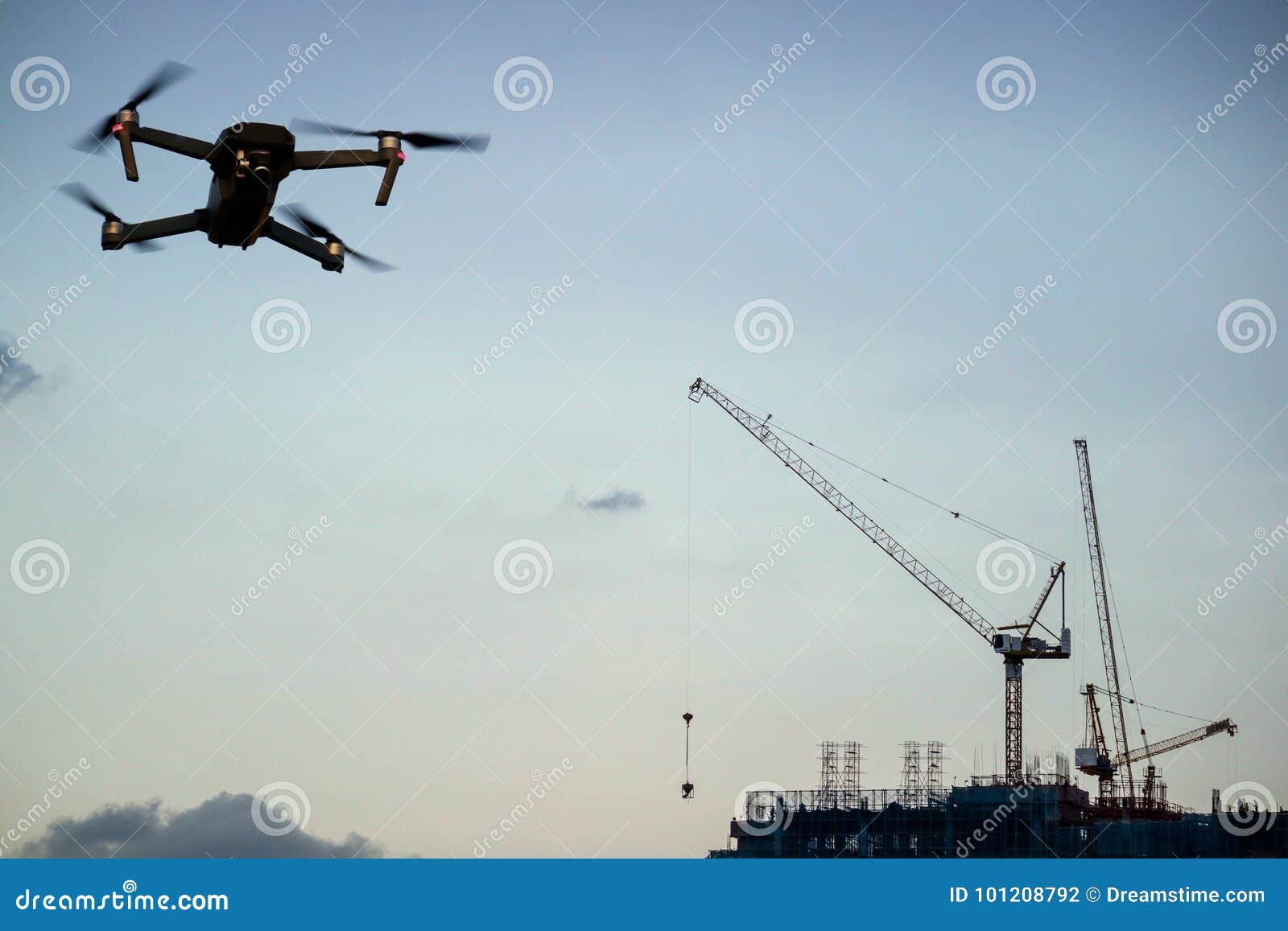 Crane and Construction Site Building and Drone Stock Photo - Image of ...