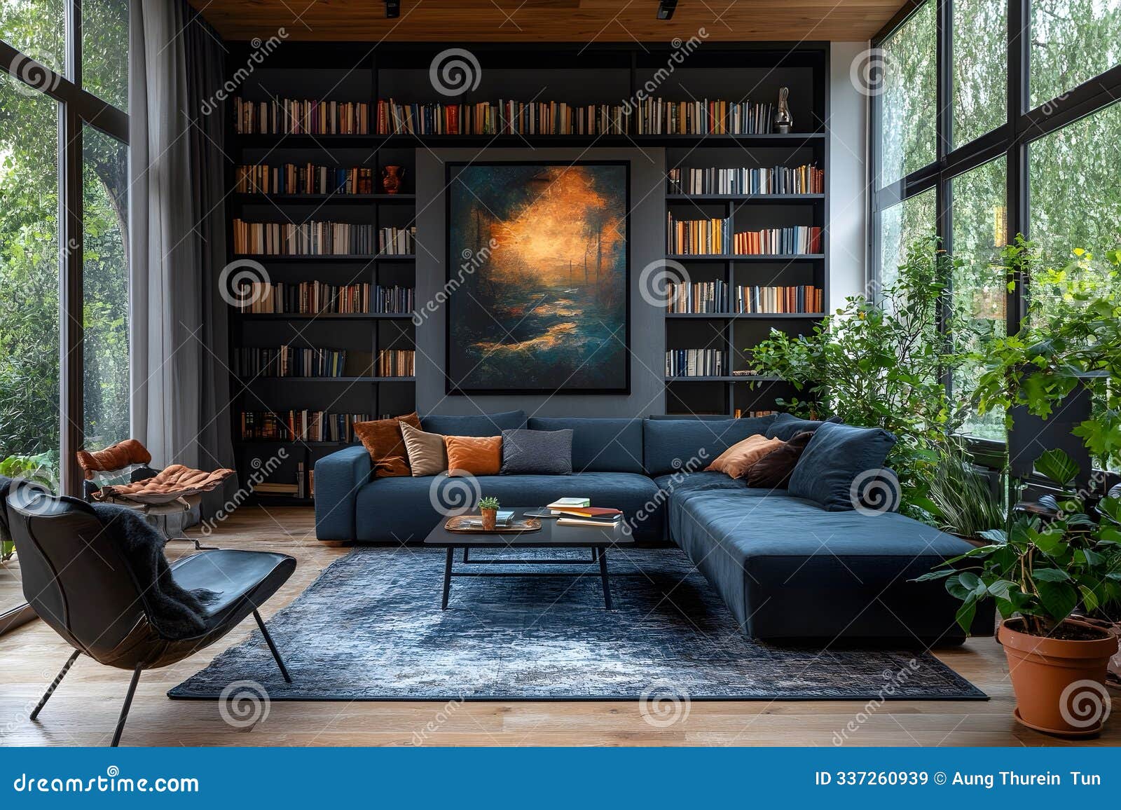 A Modern Reading Room with a Minimalist Design Decoration Stock Image ...
