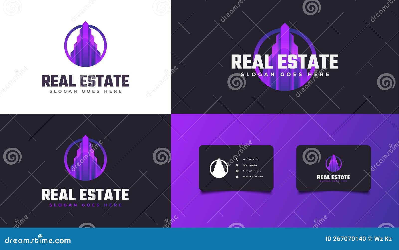 Modern Real Estate Logo in Purple Gradient. Building, Property ...