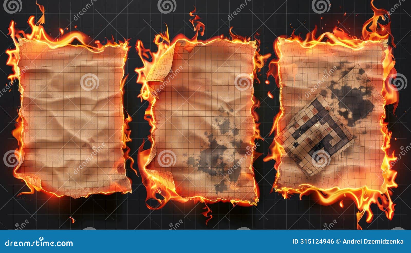 Modern Realistic Illustration of Smoldering Notebook Pages with Checked ...