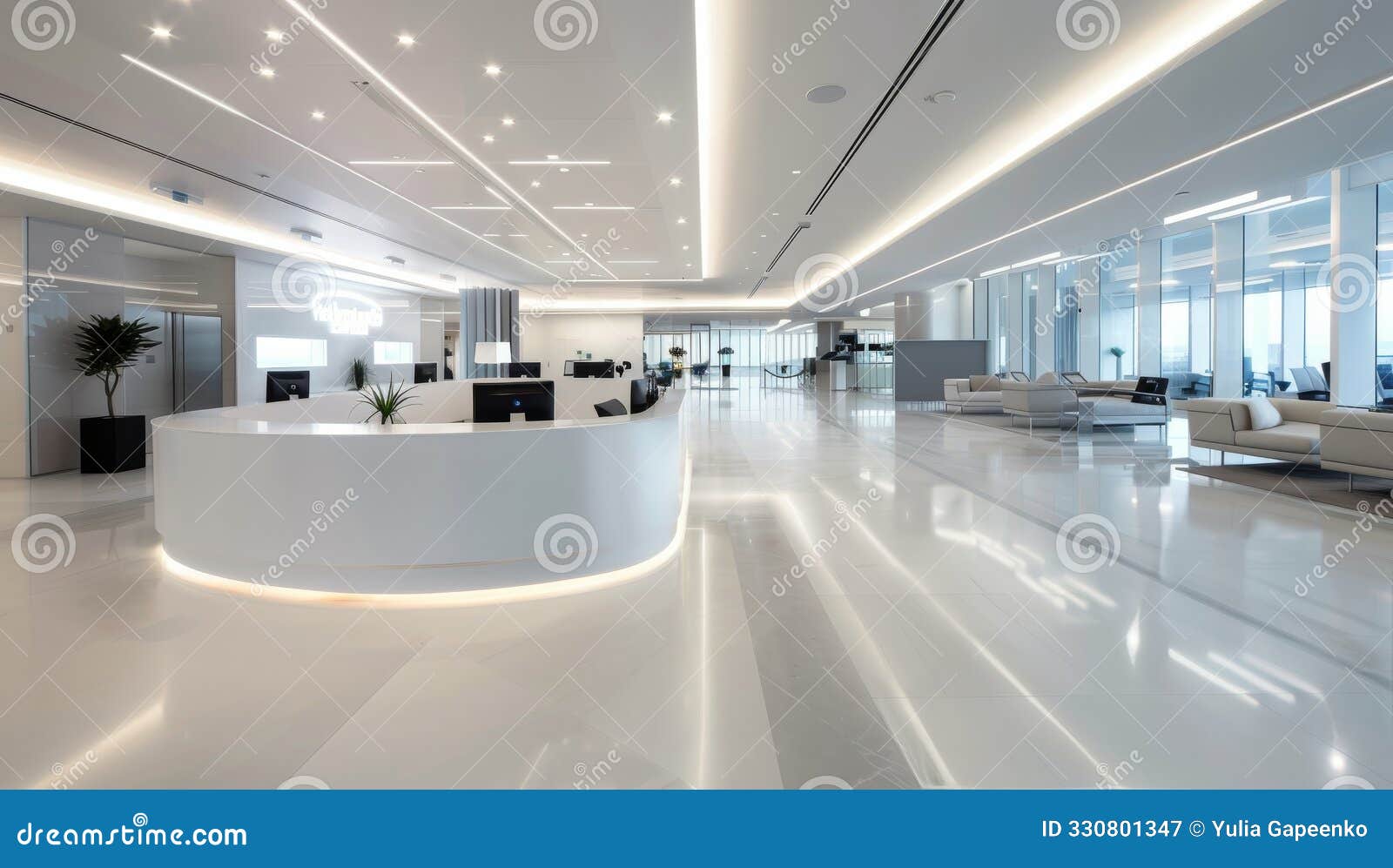 Modern Reception Area with Bright Lighting and Minimalist Design Stock ...