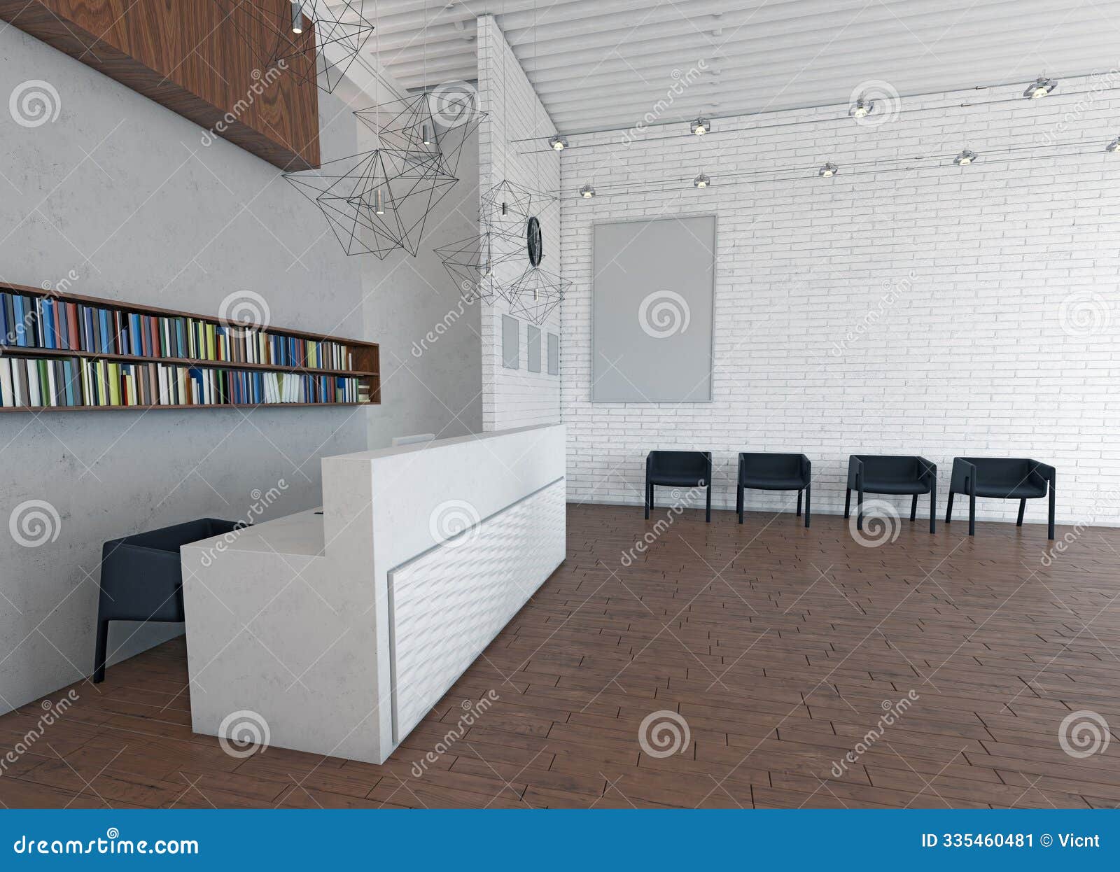 Modern reception area 3d stock illustration. Illustration of floors ...