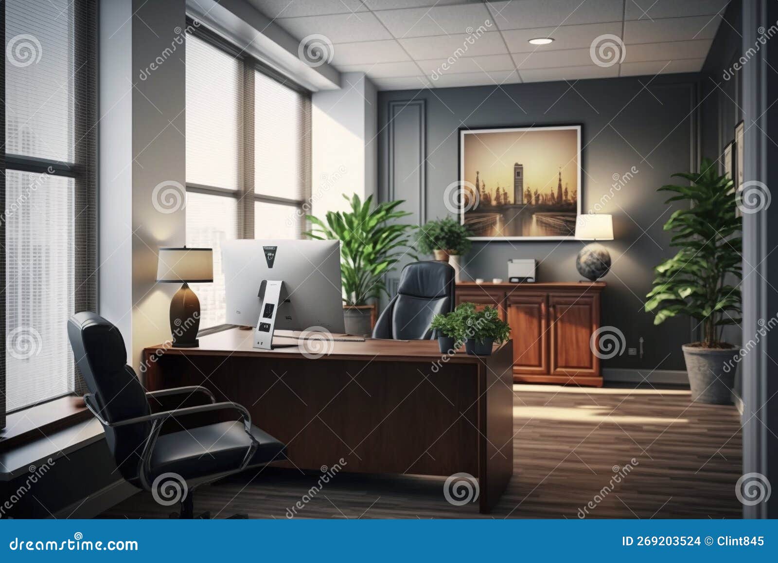 Modern Reception Area with Desk and Seating Stock Illustration ...