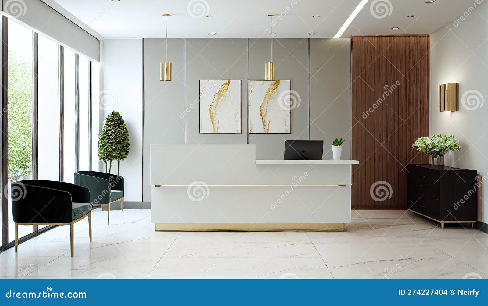 Modern reception area stock illustration. Illustration of table - 274227404