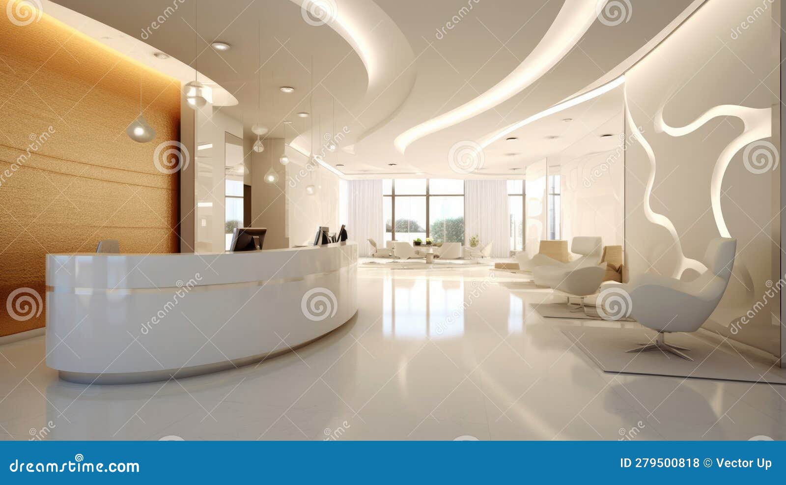 Modern Reception Area Lobby Area Interior Design. Generative AI Stock ...
