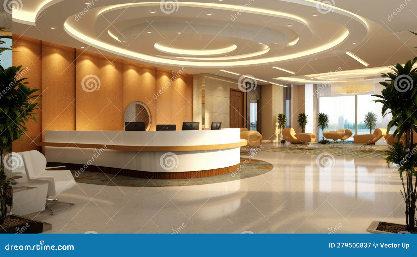 Modern Reception Area Lobby Area Interior Design. Generative AI Stock ...