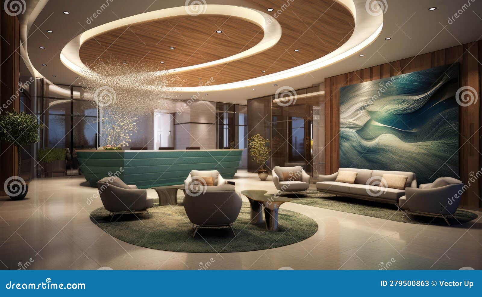 Modern Reception Area Lobby Area Interior Design. Generative AI Stock ...