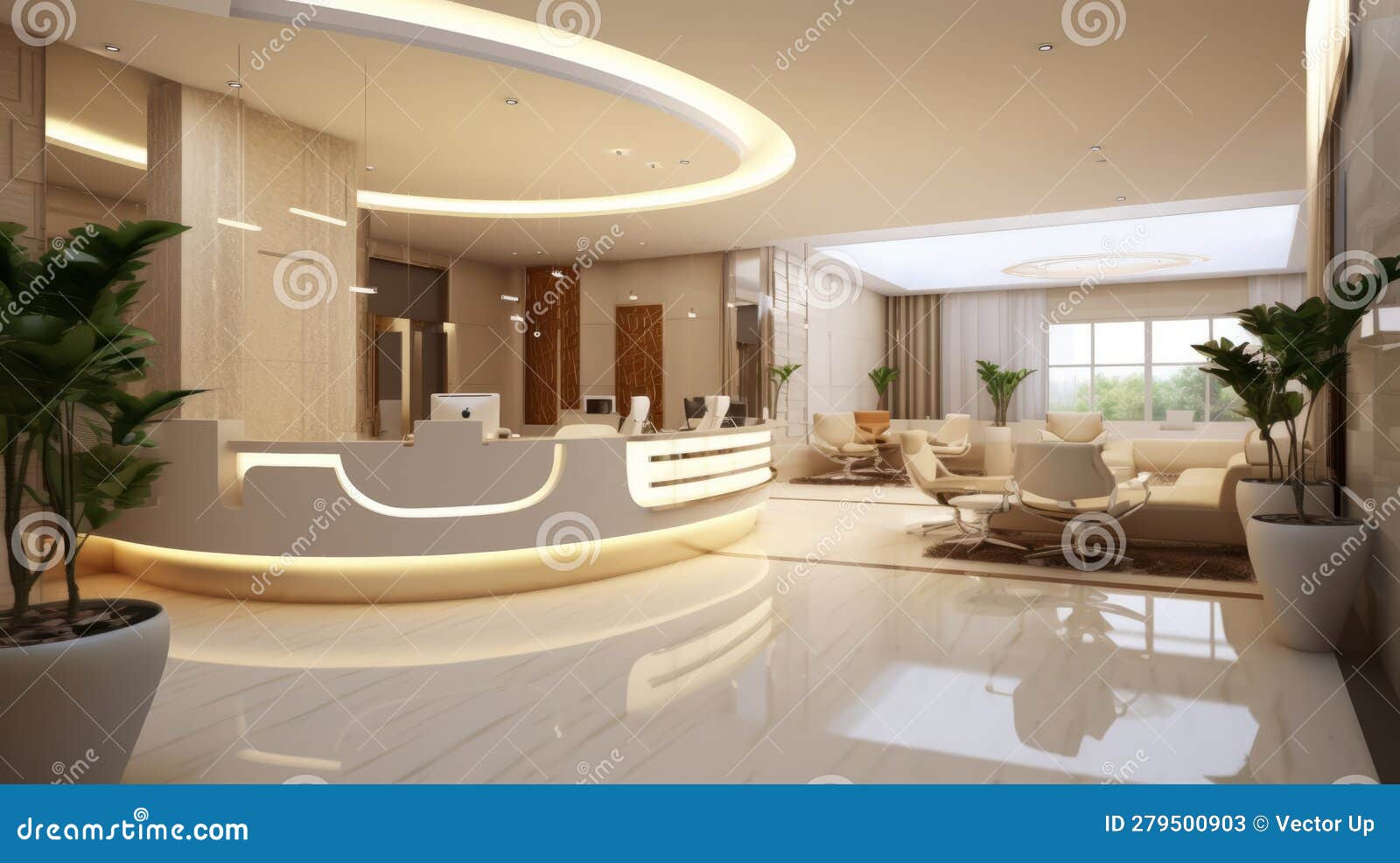 Modern Reception Area Lobby Area Interior Design. Generative AI Stock ...