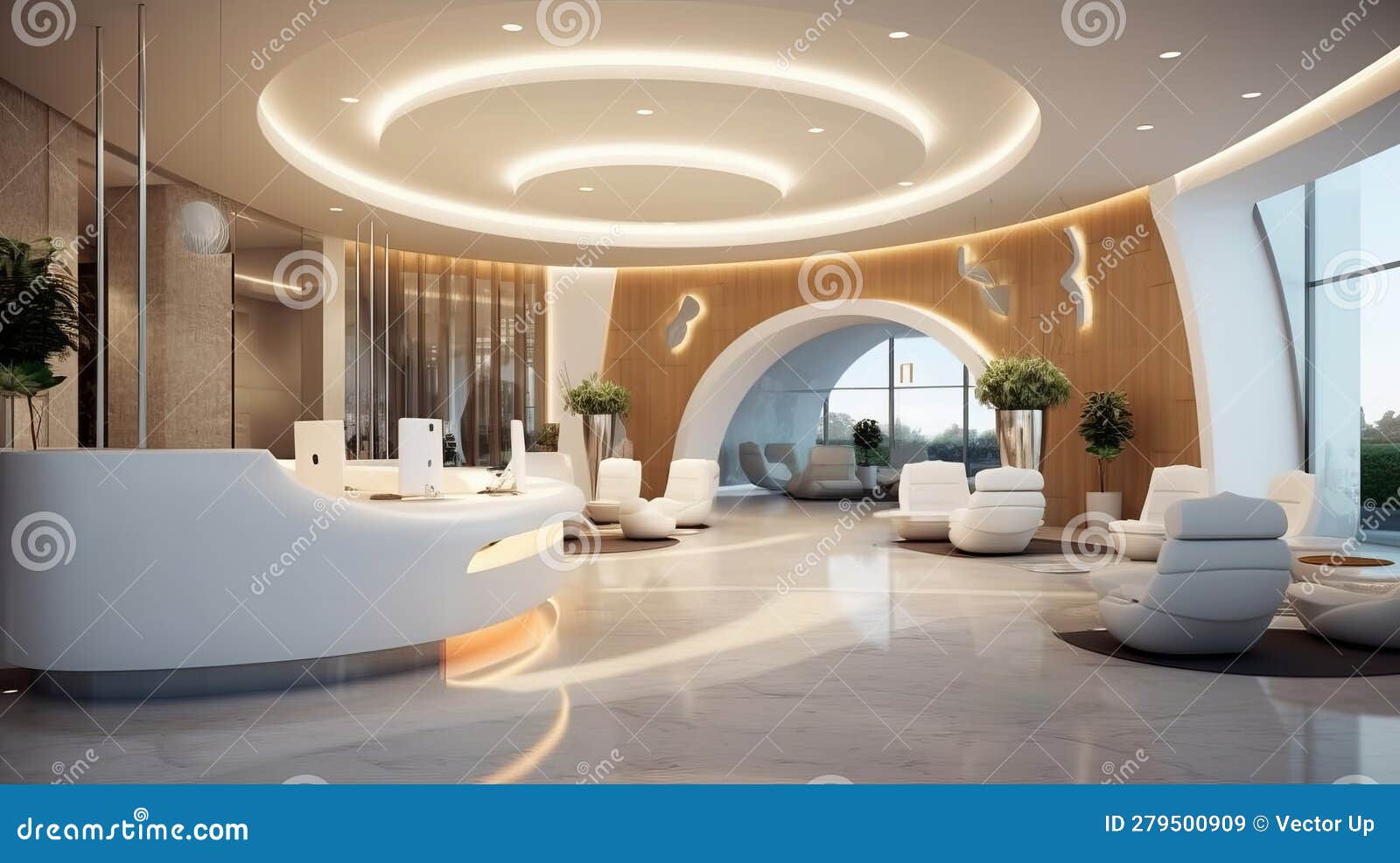 Modern Reception Area Lobby Area Interior Design. Generative AI Stock ...